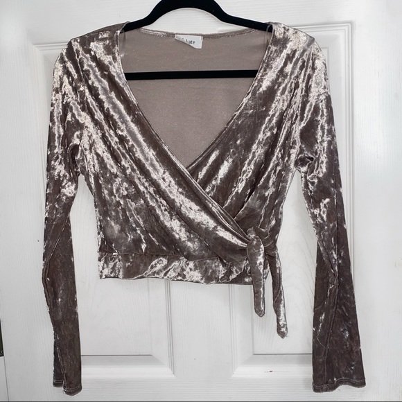 Le Kate | Tops | 32 Rose Gold Velvet Wrap Crop Top | Poshmark